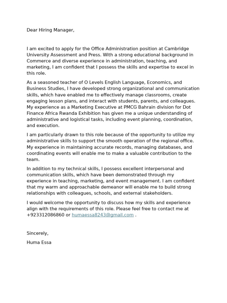 Cover Letter Operations Manager | PDF