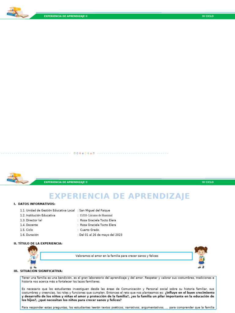 Experiencia de Aprendizaje 3 - IV | PDF | Aprendizaje | Léxico
