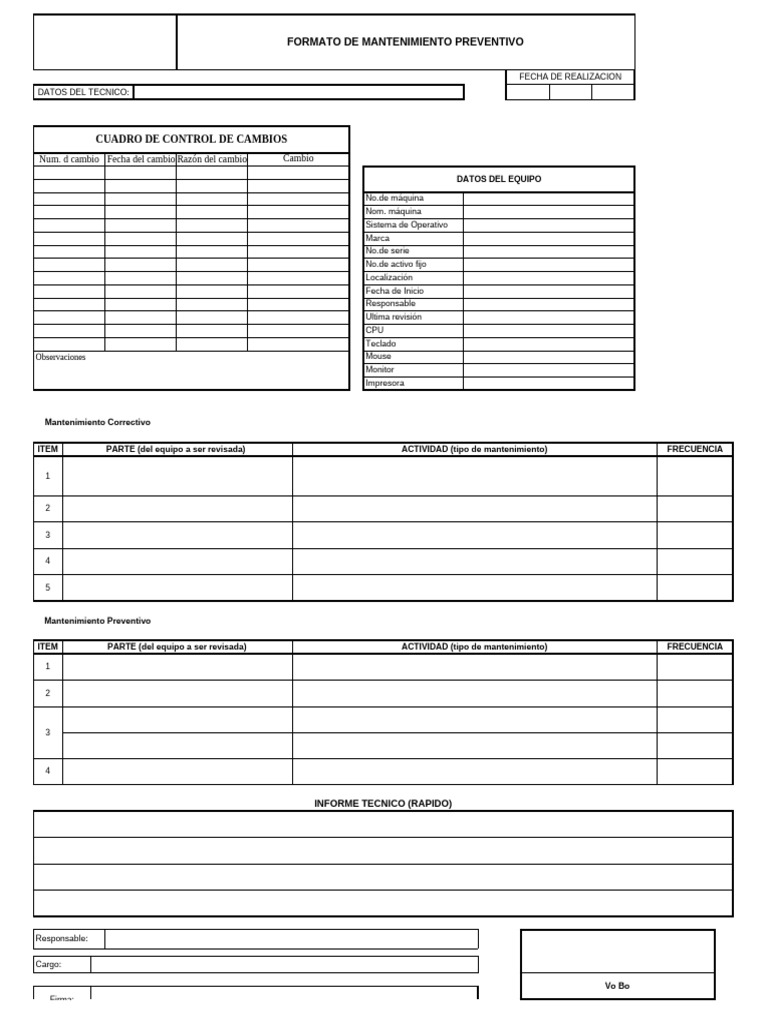 FORMATO Manteniento TPM Solo 21 | PDF