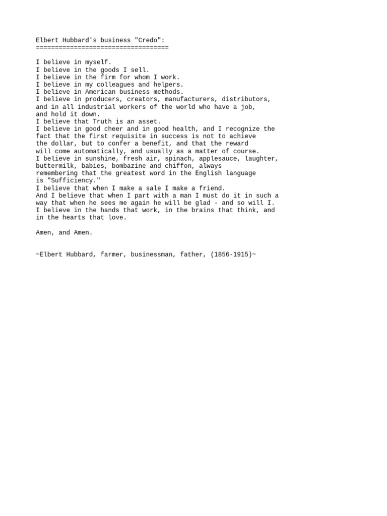 Elbert Hubbard's Business-Credo | PDF