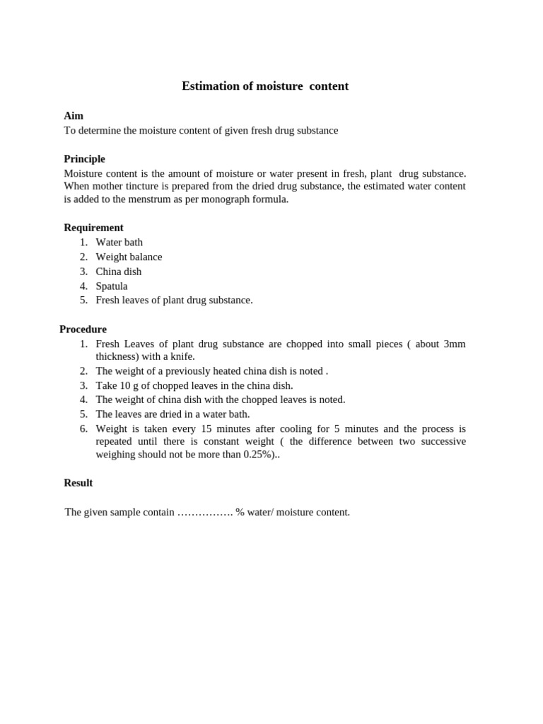 Estimation of Moisture Content | PDF