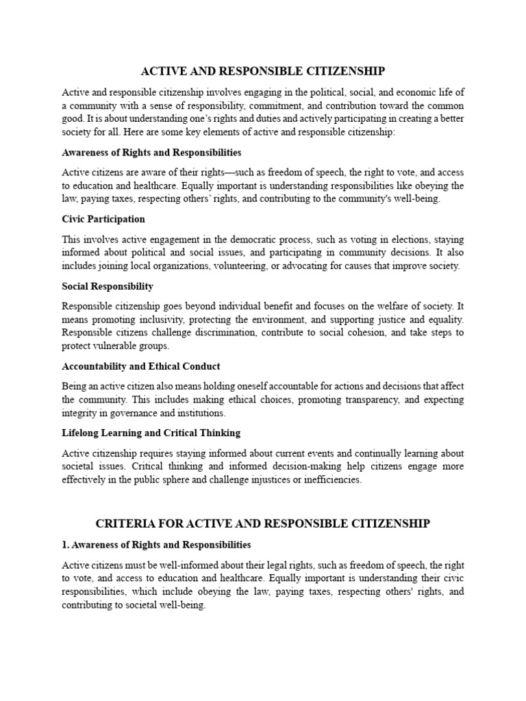 Active and Responsible Citizenship | PDF | Citizenship | Civic Engagement
