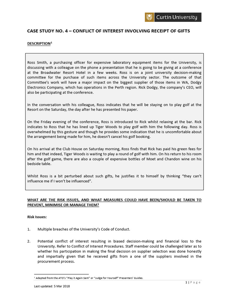 Conflict of Interest Case Study: Gifts | PDF | Conflict Of Interest | Risk