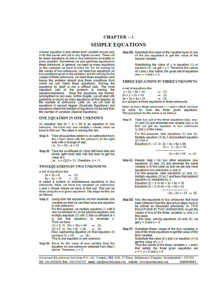 SM1002006 Quantitative Ability Chapter 1 Simple Equations | PDF | Equations | Variable (Mathematics)