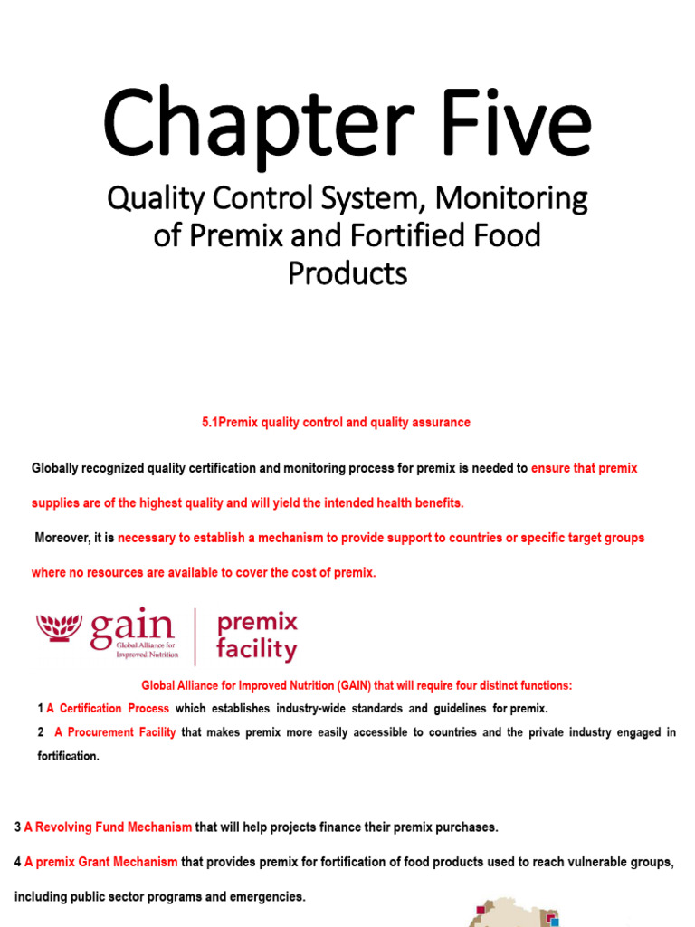 Chapter 5 Quality Control System, Monitoring of Premix and Fortified ...