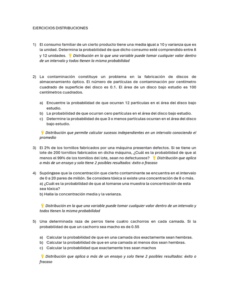 Ejercicios Distribuciones Binomial-Poisson-Uniforme | PDF