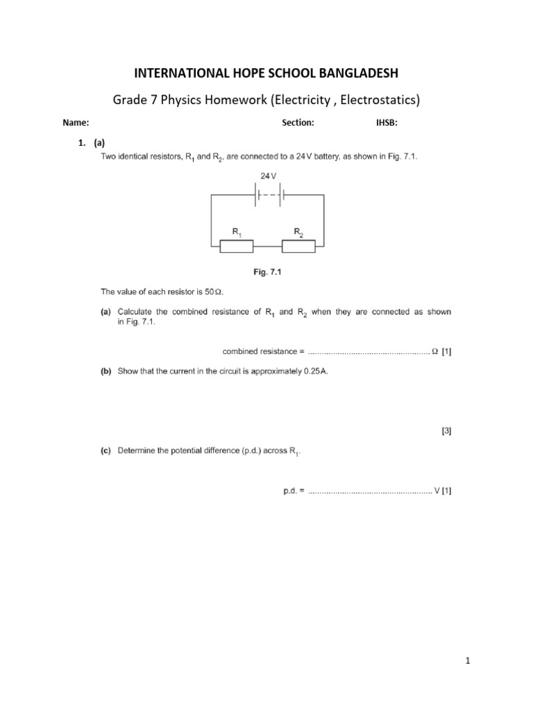 Grade 7 Physics Homework (Electricity , Electrostatics) | PDF