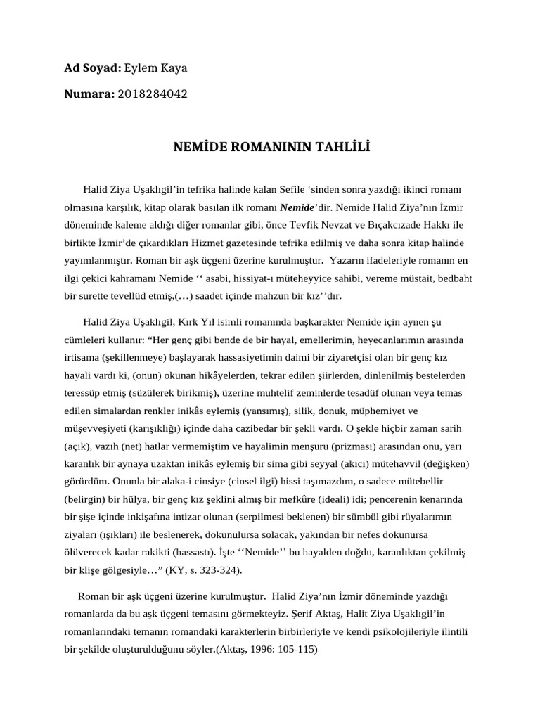 Nemide Romaninin Tahlili | PDF