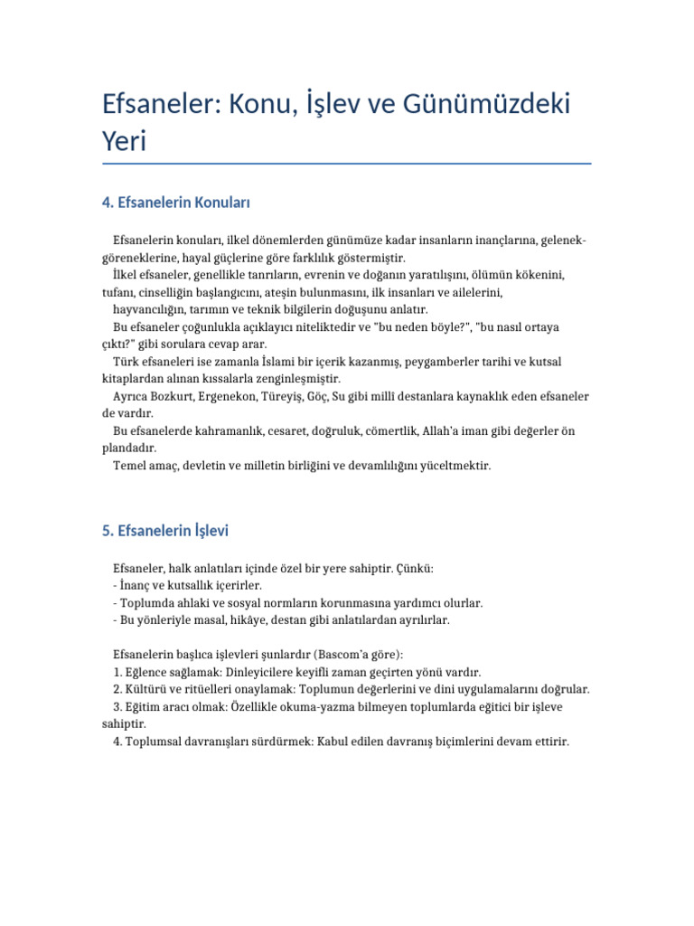 Efsaneler Konu Islev | PDF