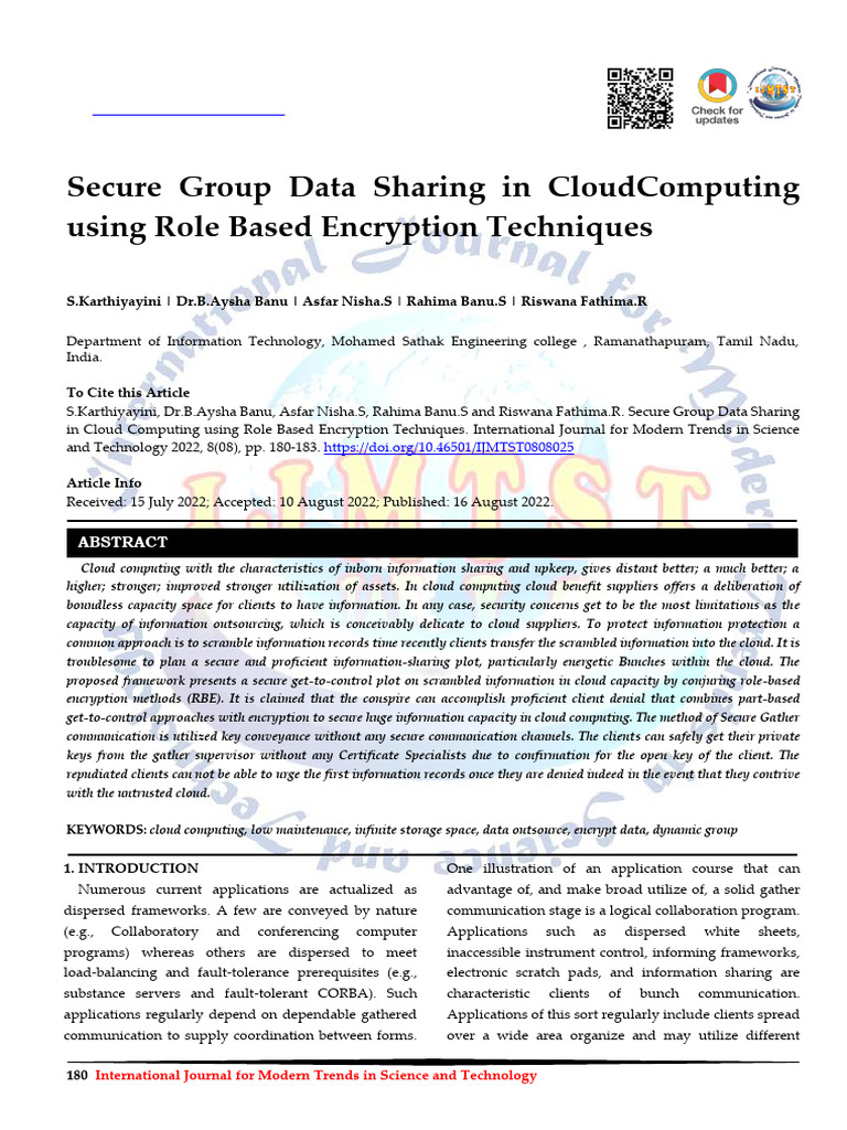 Secure Group Data Sharing In Cloud Computing Using Role Based