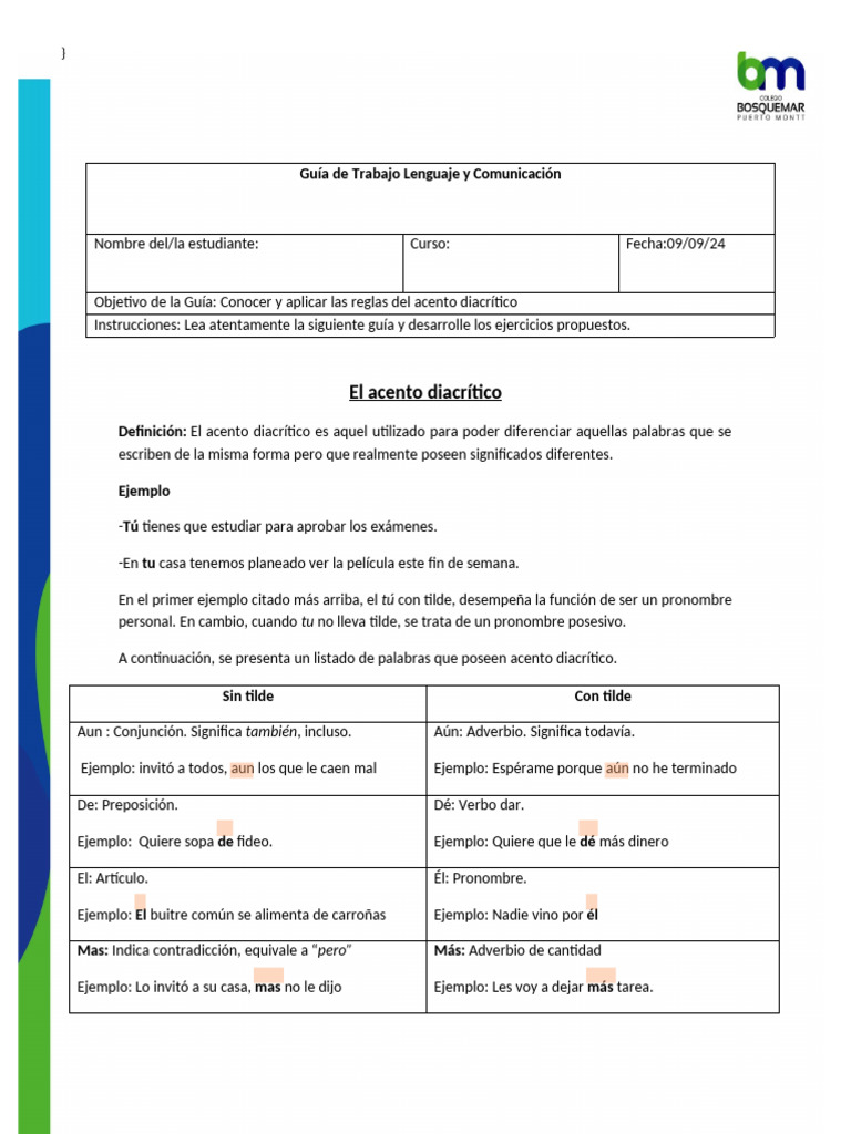 Acento Diacrítico: Guía Práctica | PDF | Adverbio | Mecánica del lenguaje