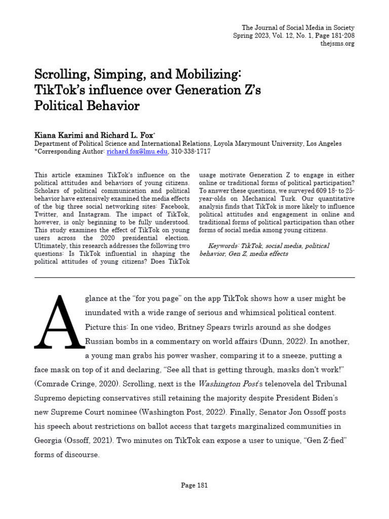 Scrolling, Simping, and Mobilizing: Political Behavior: Tiktok'S ...