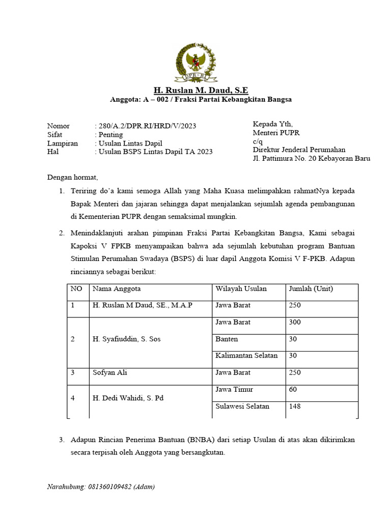 Usulan BSPS Lintas Dapil 2023 | PDF