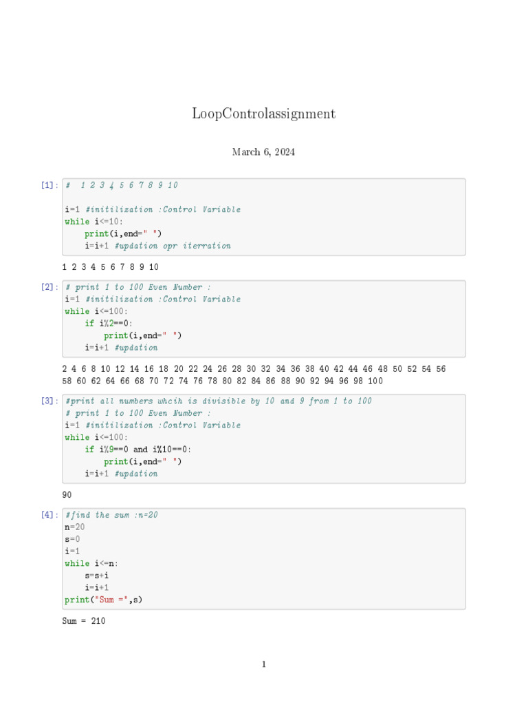 Loop Control Assignment | PDF