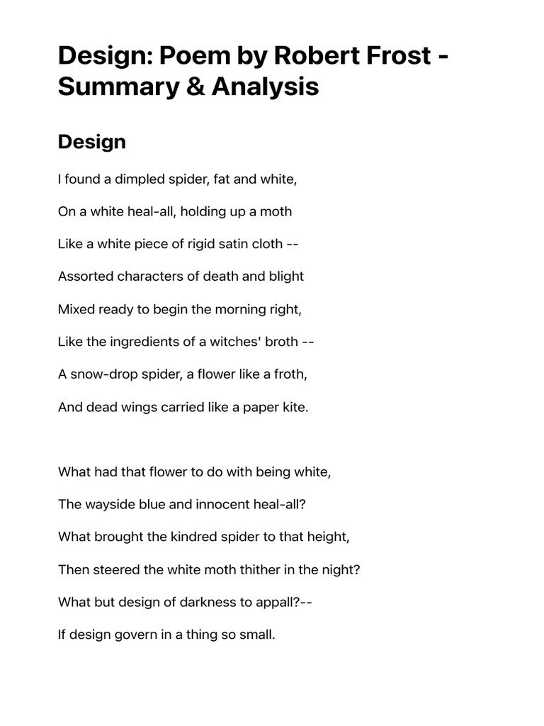 Design- Poem by Robert Frost - Summary & Analysis | PDF | Poetry