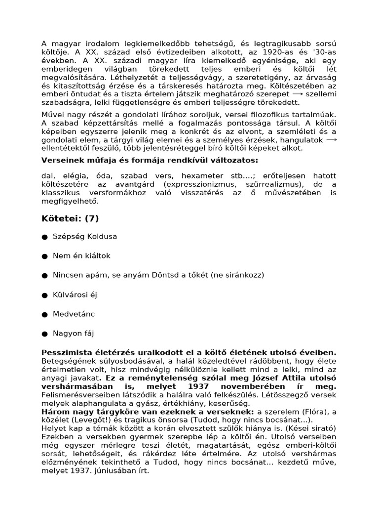 József Attila Számvetés Versei | PDF