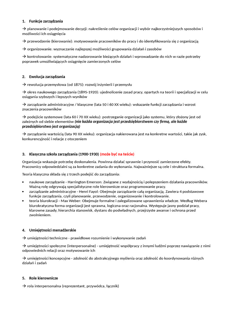 Notatka - Podstawy Zarządzania | PDF