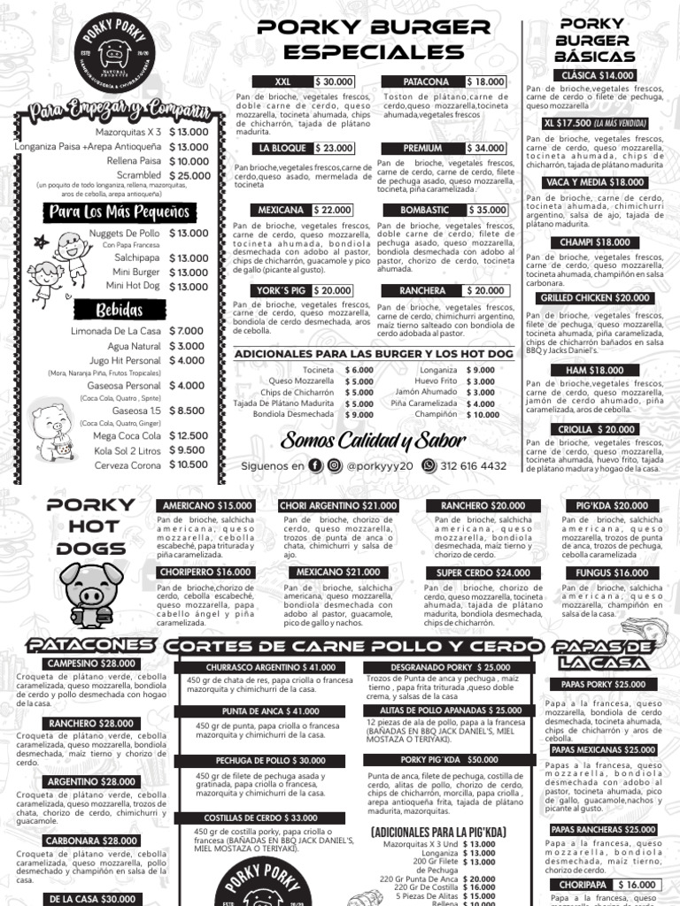 Menú y Precios de Porky Burger | PDF | Cerdo | Pancho