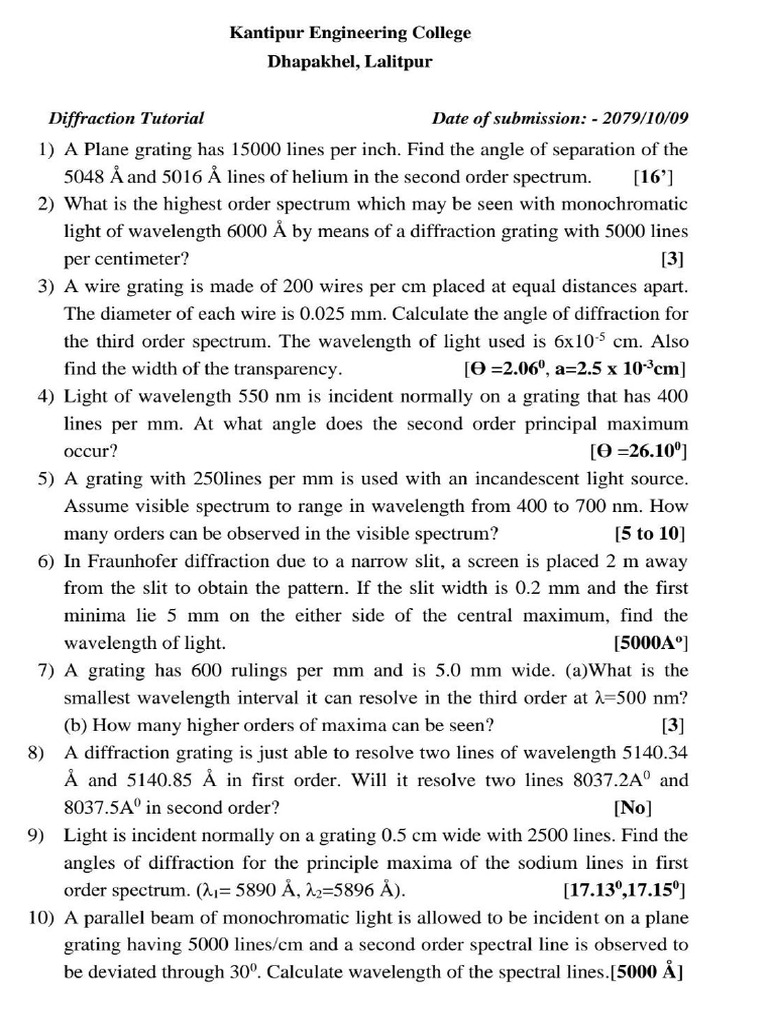 Diffraction Numericals With Hints | PDF