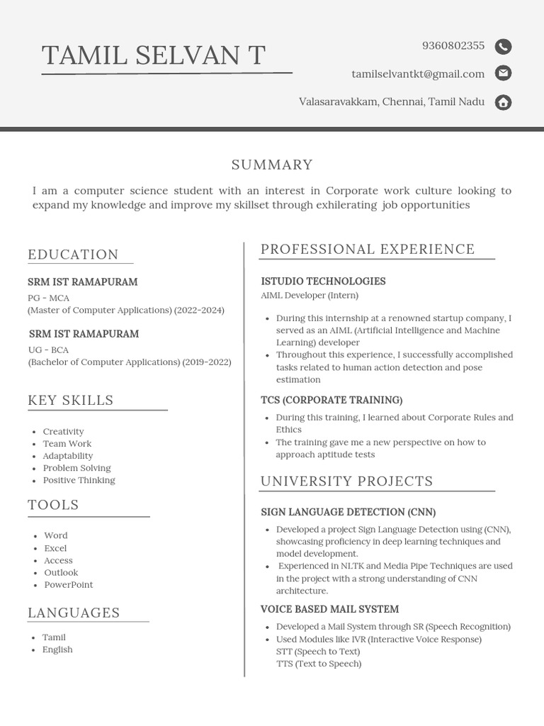 General Resume Tsmil Selvan T | PDF | Speech Recognition | Interactive ...