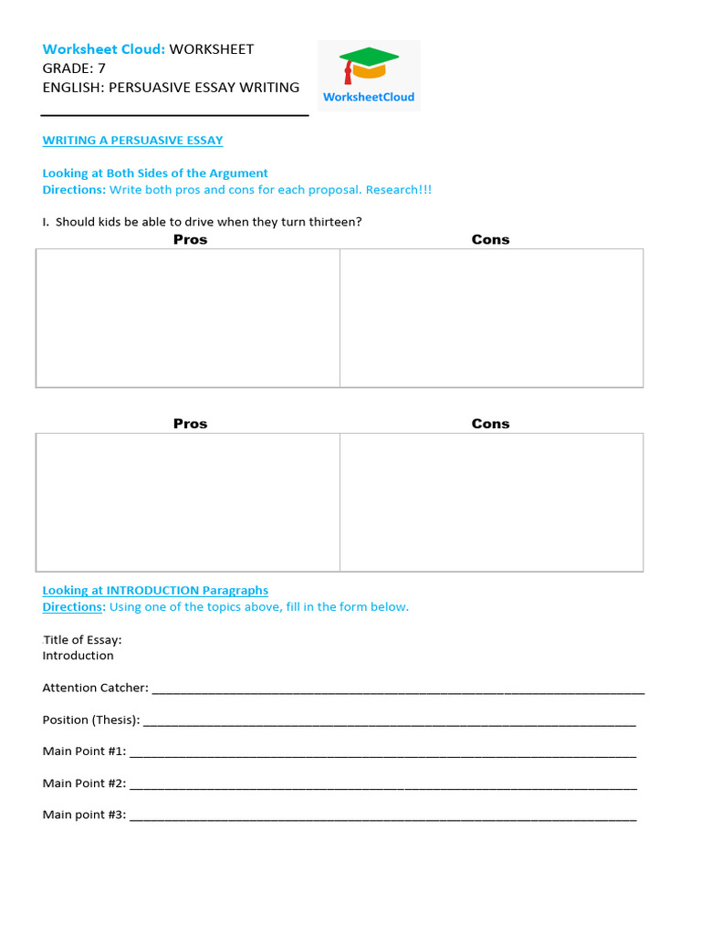 WSC Gr7 Eng Persuasive Writing Body 1 Ws1 | PDF