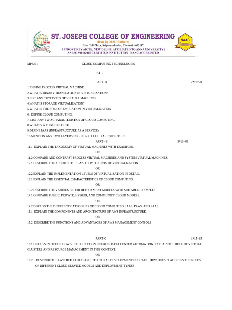 Cloud Computing Technologies QP | PDF