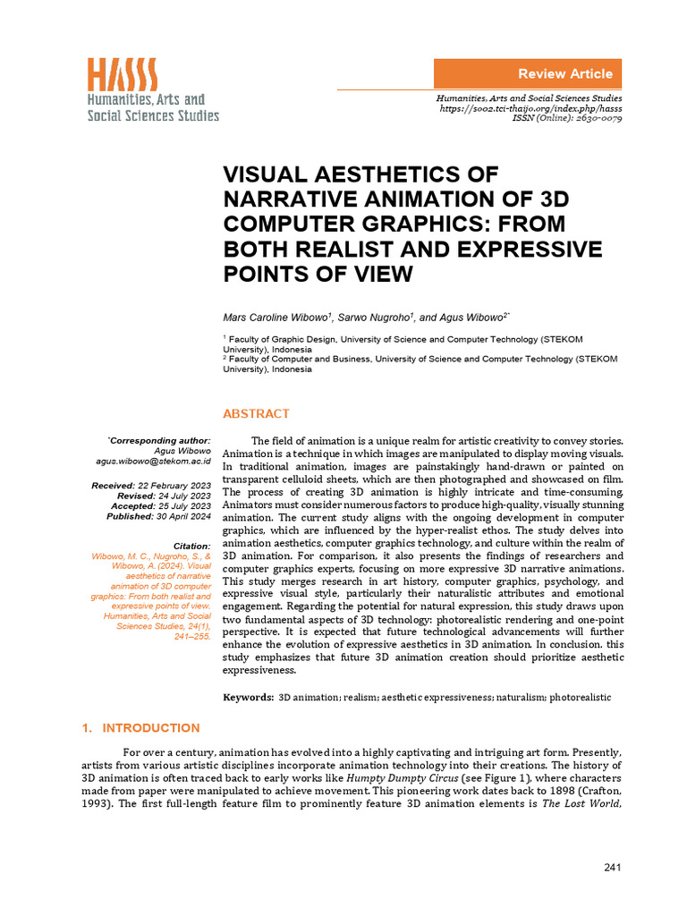 Visual aesthetics of narrative animation of 3D computer graphics From ...