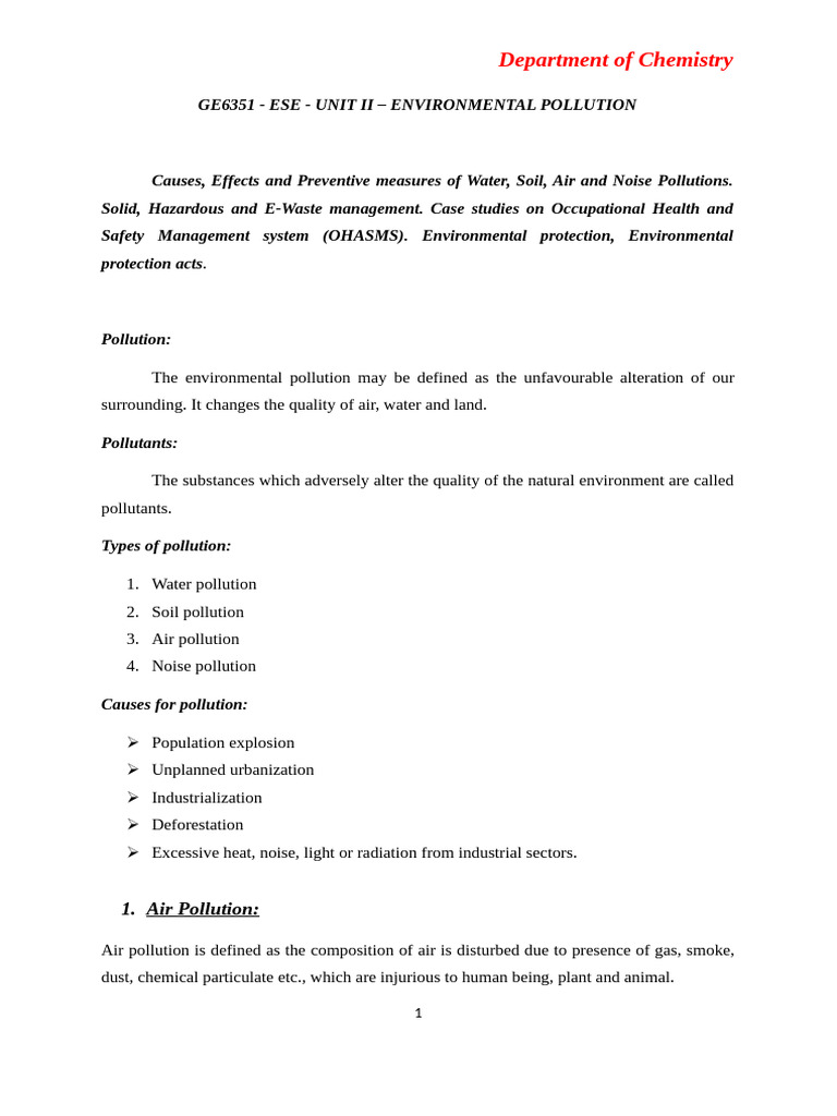 Unit II - Environmental Pollution Notes | PDF | Soil | Electronic Waste