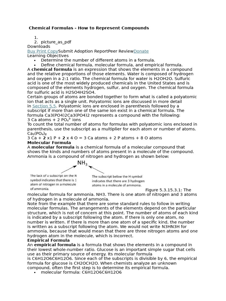 Chemical Formulas - How To Represent Compounds | PDF | Molecules ...