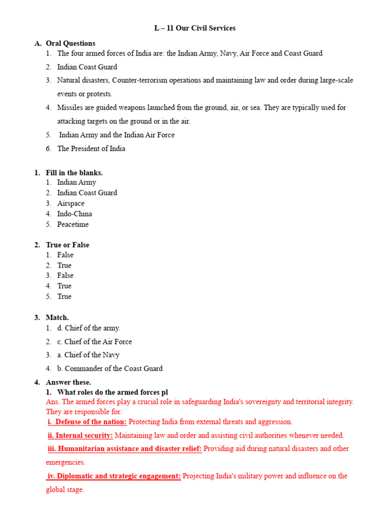 Grade 5 L-14 Our Armed Forces Answer Key | PDF