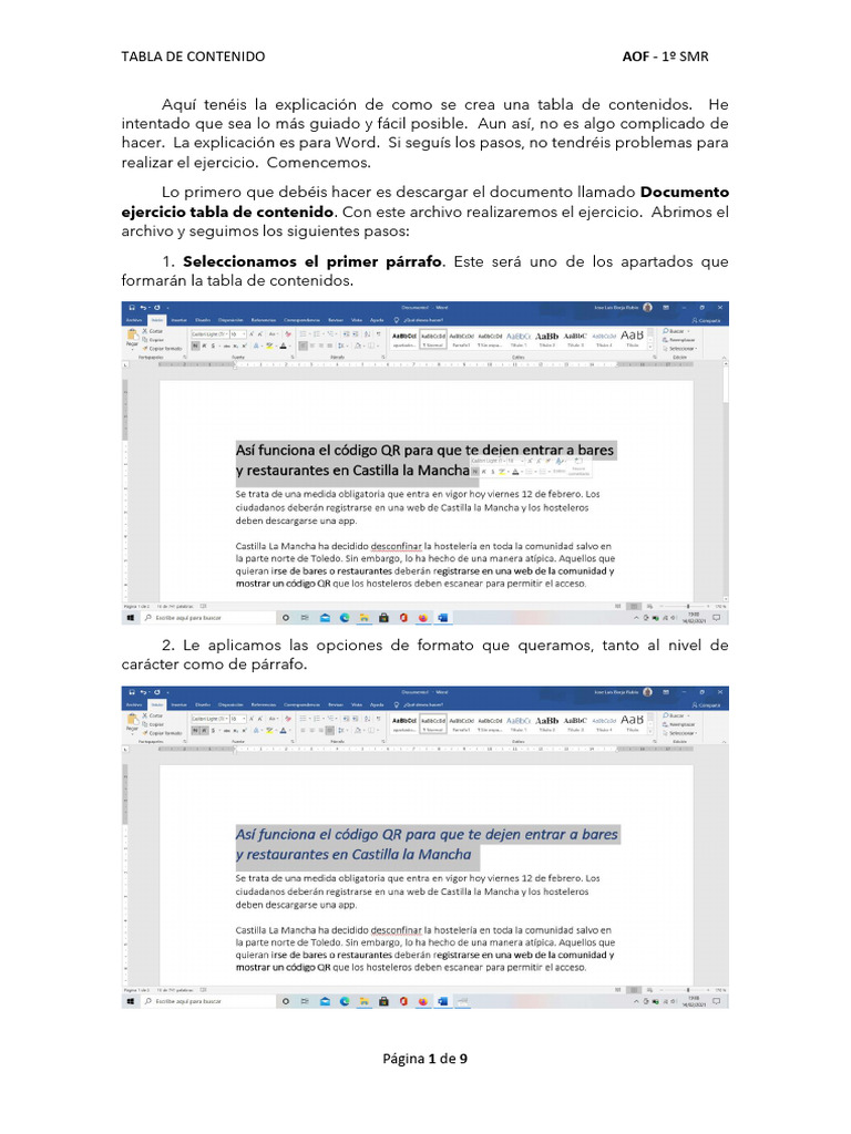 Ejercicio 9. Tabla de Contenido. | PDF