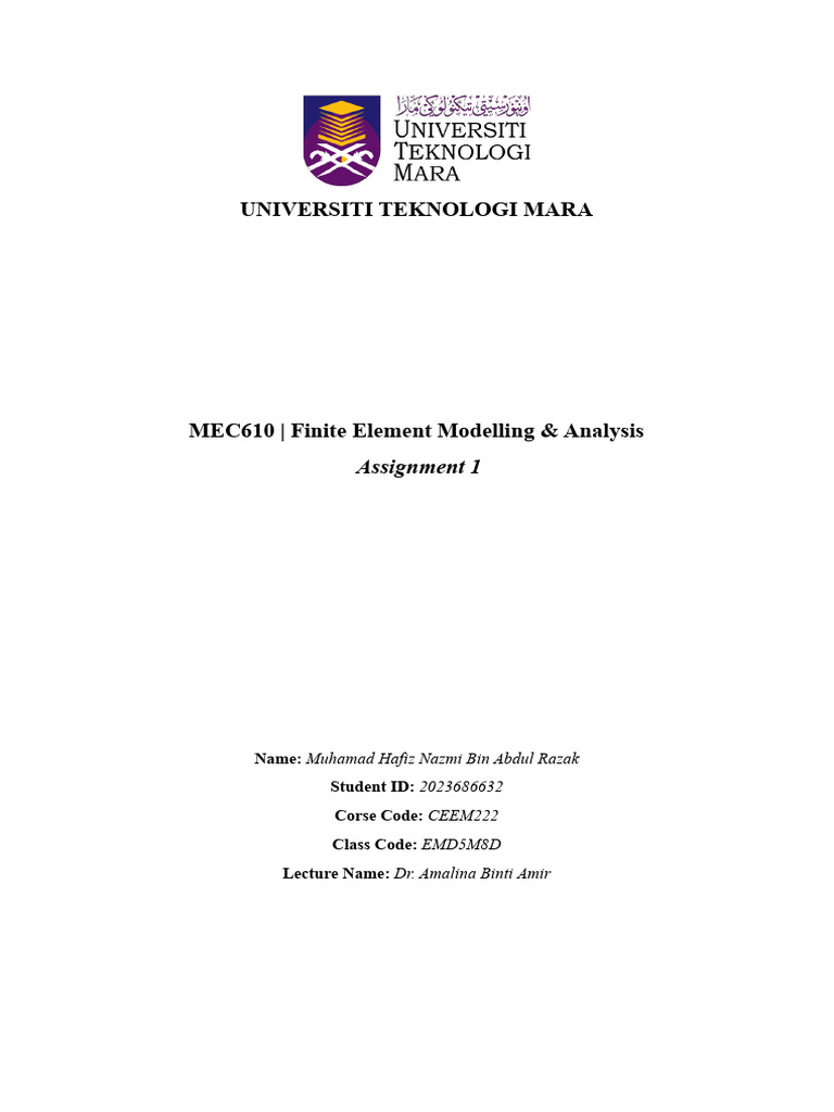 Mec610 - Finite Element Modelling & Analysis | PDF | Beam (Structure) | Bending