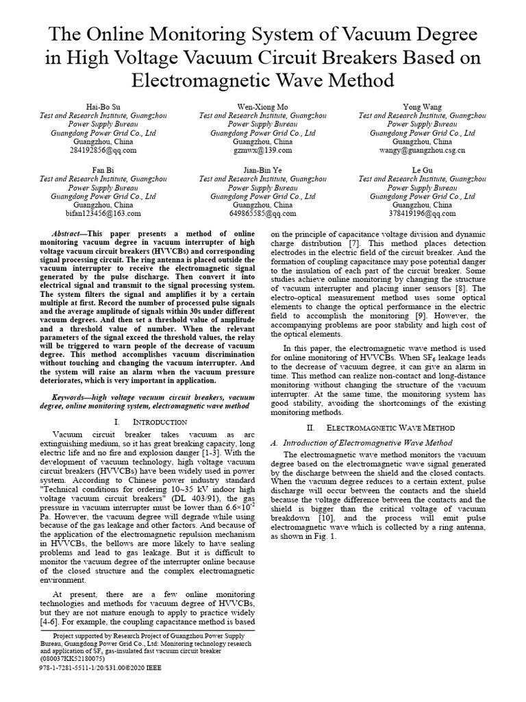 The Online Monitoring System of Vacuum Degree in High Voltage Vacuum ...