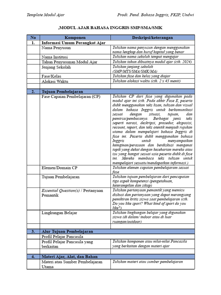 Template Modul Ajar | PDF