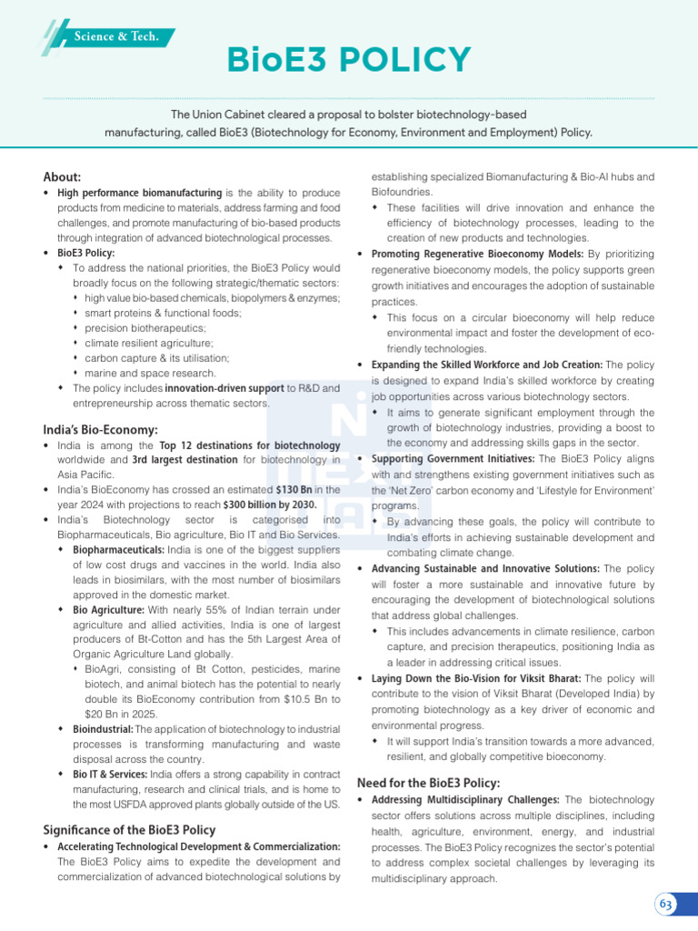 BioE3 Policy-September-2024 | PDF | Biotechnology | Agriculture