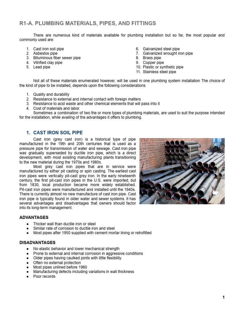 Plumbing Materials: Pipes & Fittings Guide | PDF | Pipe (Fluid ...
