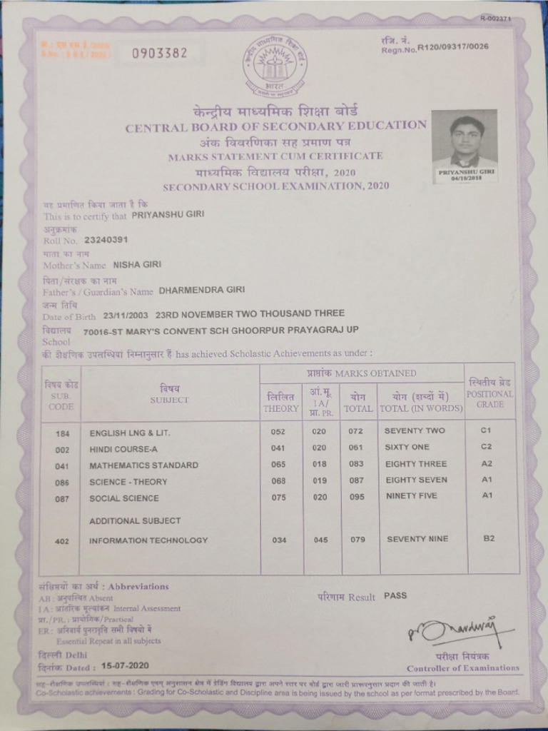 10 TH Marksheet - 11zon | PDF