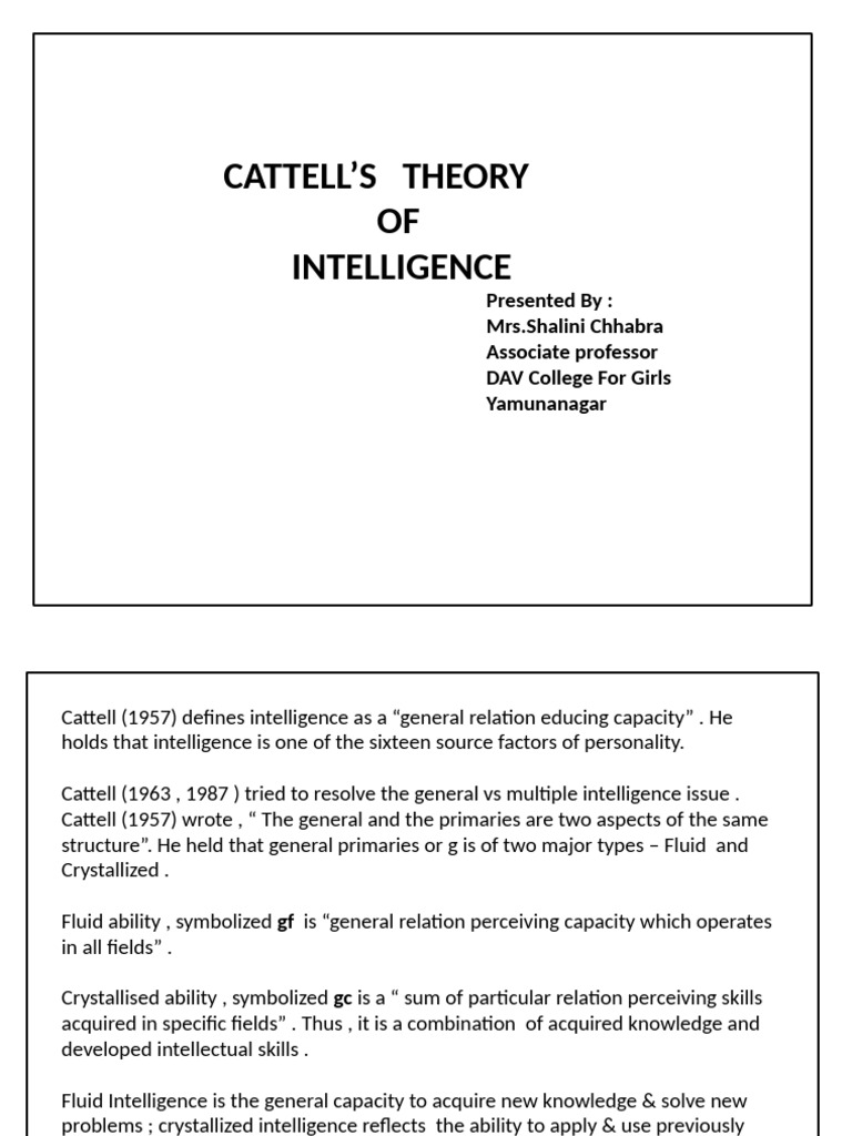 Cattell's Fluid and Crystallized Intelligence | PDF | Intelligence | Behavioural Sciences