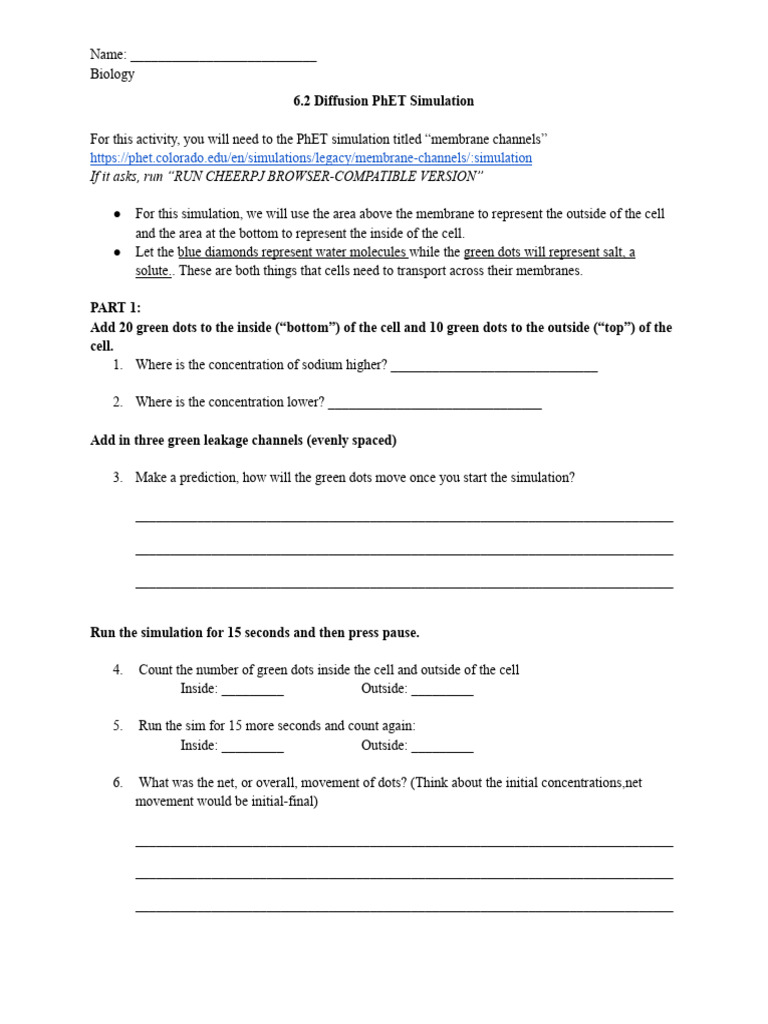 6.2 Diffusion PhET Simulation | PDF | Cell Membrane | Applied And ...