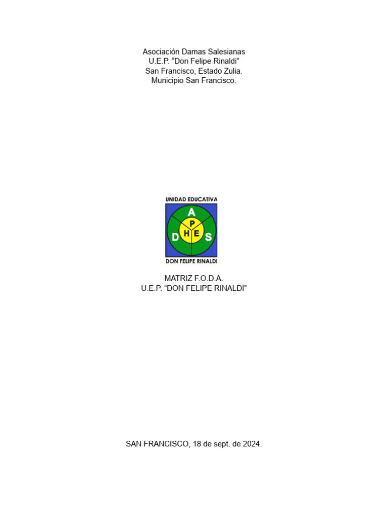 Matriz Foda U.E.P. Don Felipe Rinaldi | PDF | Educación de la primera ...
