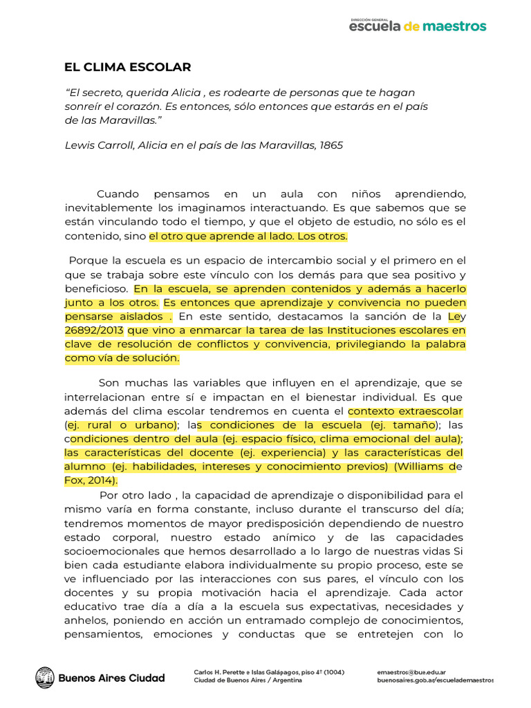 Clima Escolar: Clave para Aprendizaje | PDF | Enseñando | Aprendizaje