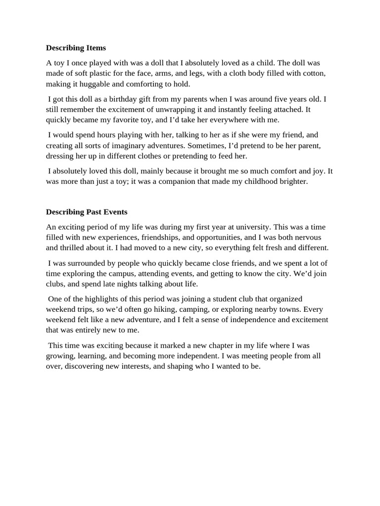 Describing Items and Past Events | PDF