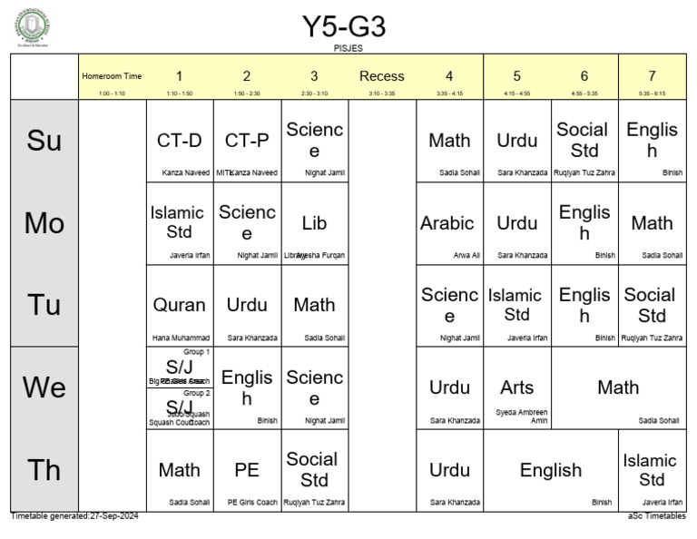Y5-G3 Class Timetable | PDF | Abrahamic Religions