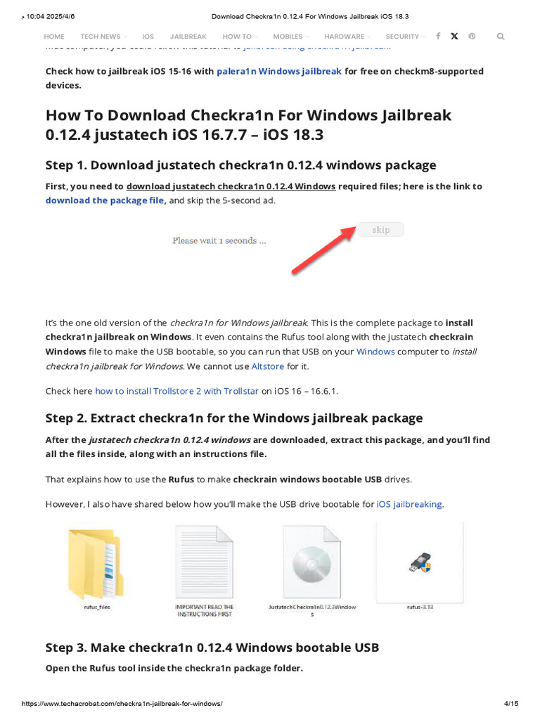 Checkra1n 0.12.4 For Windows Jailbreak iOS 18.3 | PDF | Ios | I Phone