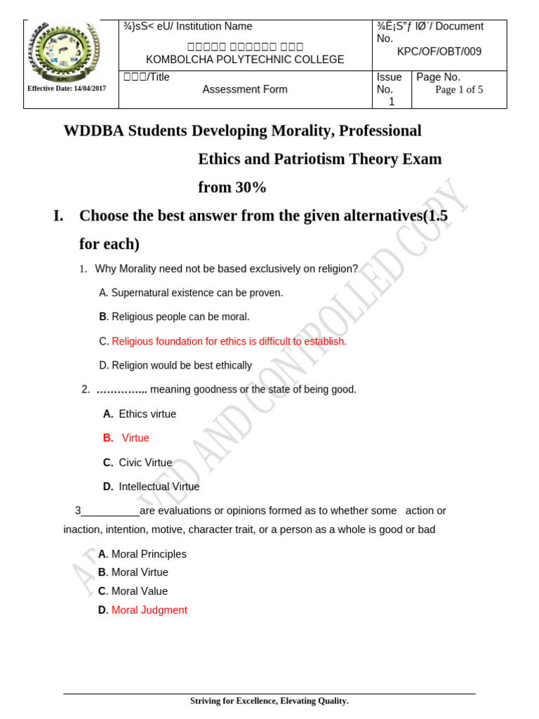 KPC-OF-OBT-009 - Assessment Answer | PDF