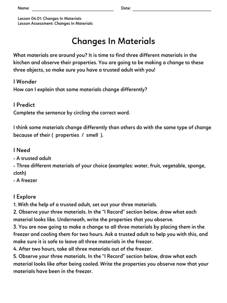 KS1 Materials Change Experiment | PDF