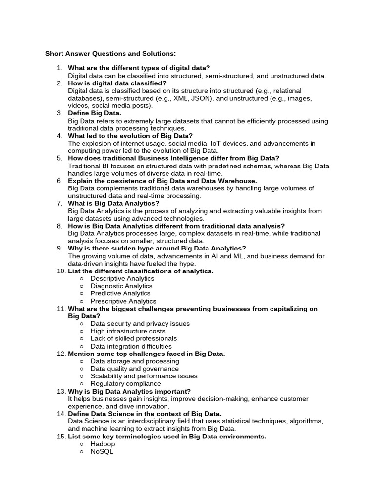 BDA Question bank with solutions | PDF | Apache Hadoop | No Sql