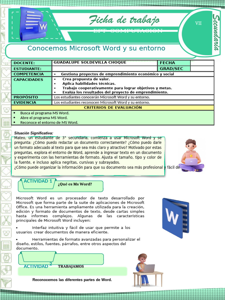 FICHA DE ACTIVIDAD EPT COMPU VII - SEMANA 1 | PDF | Microsoft Word | Microsoft