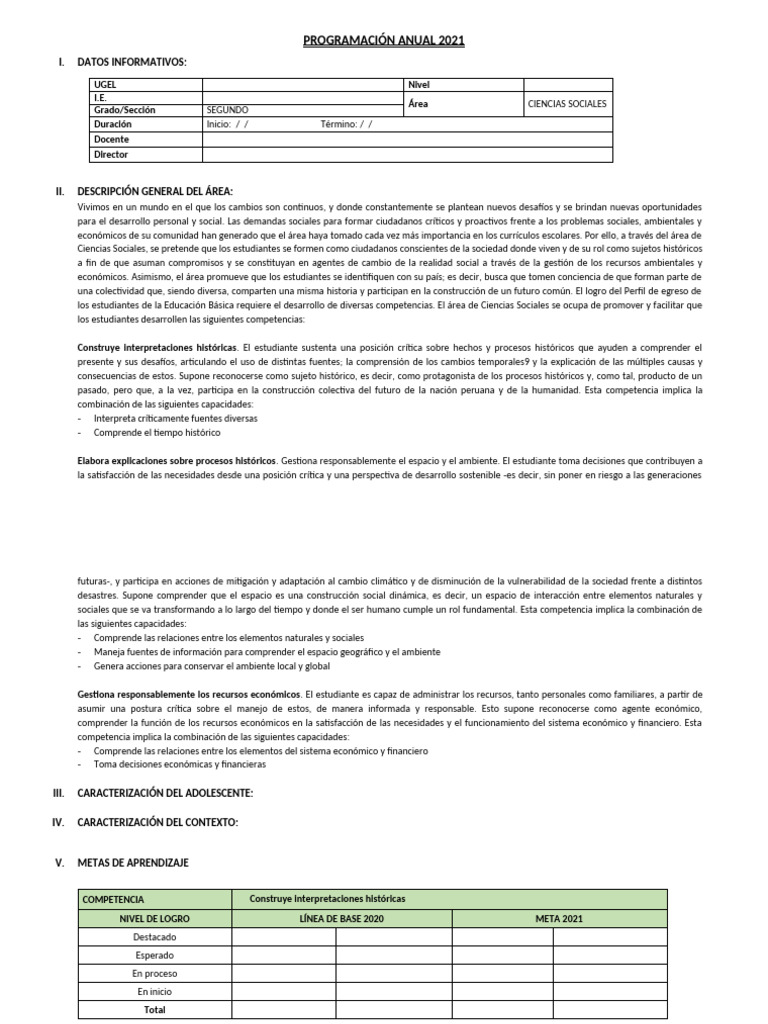 Programación Anual Segundo CCSS | PDF | Aprendizaje | Sustentabilidad