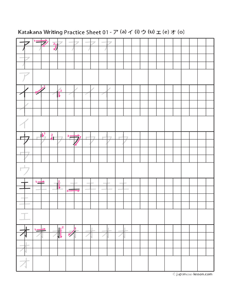 Katakana Writing Practice Sheets | PDF